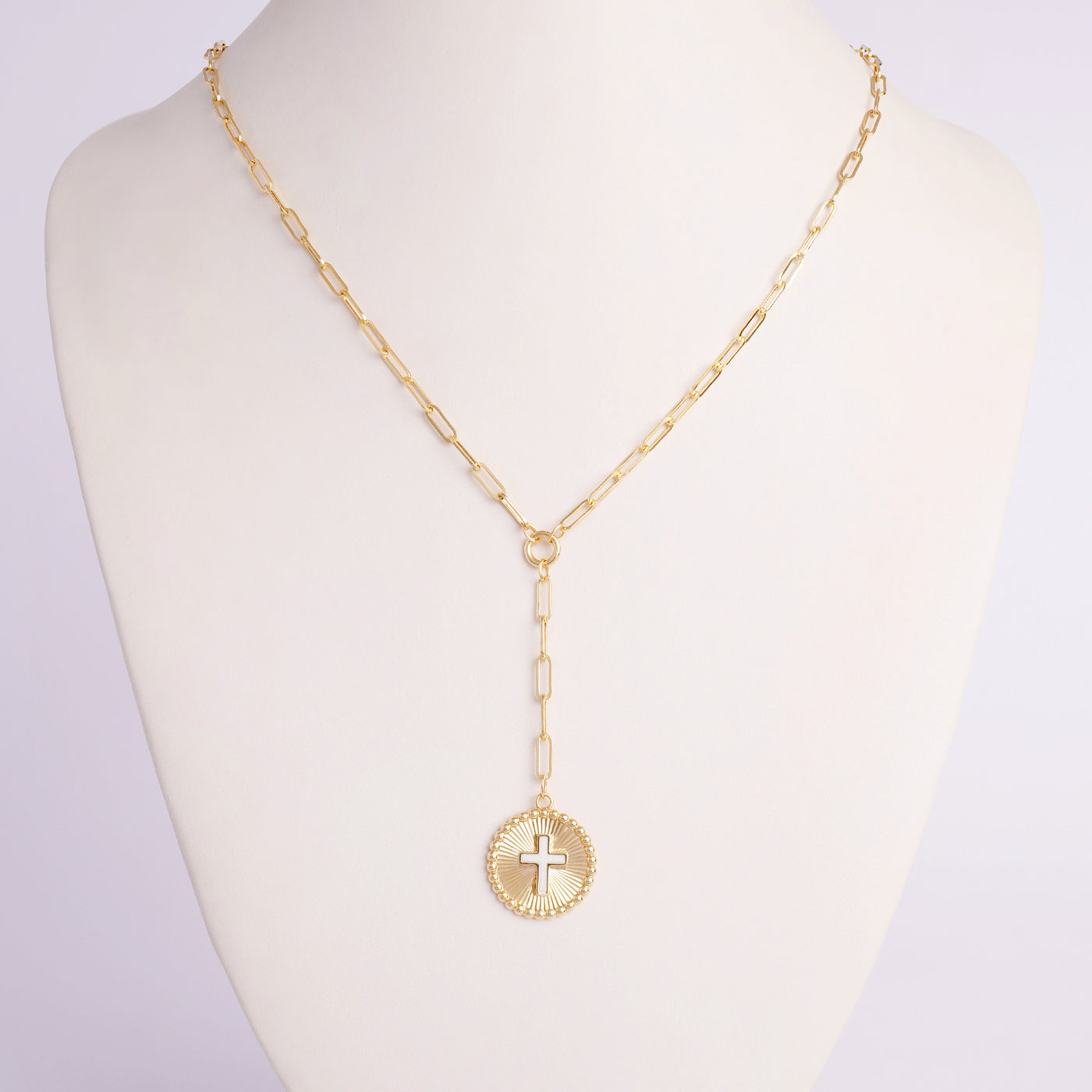 Plunge Necklace Cross, 18k Yellow Gold, Delicate Chain, 18 inches